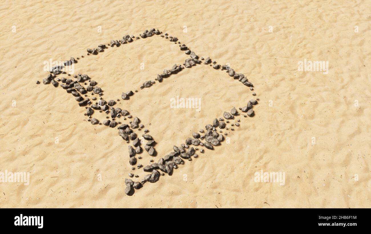 Concept conceptual stones on beach sand handmade symbol shape, golden ...