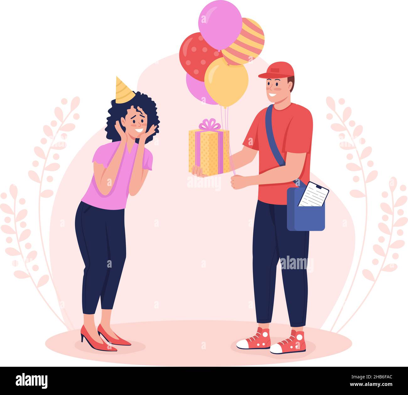 Birthday present delivery 2D vector isolated illustration Stock Vector ...
