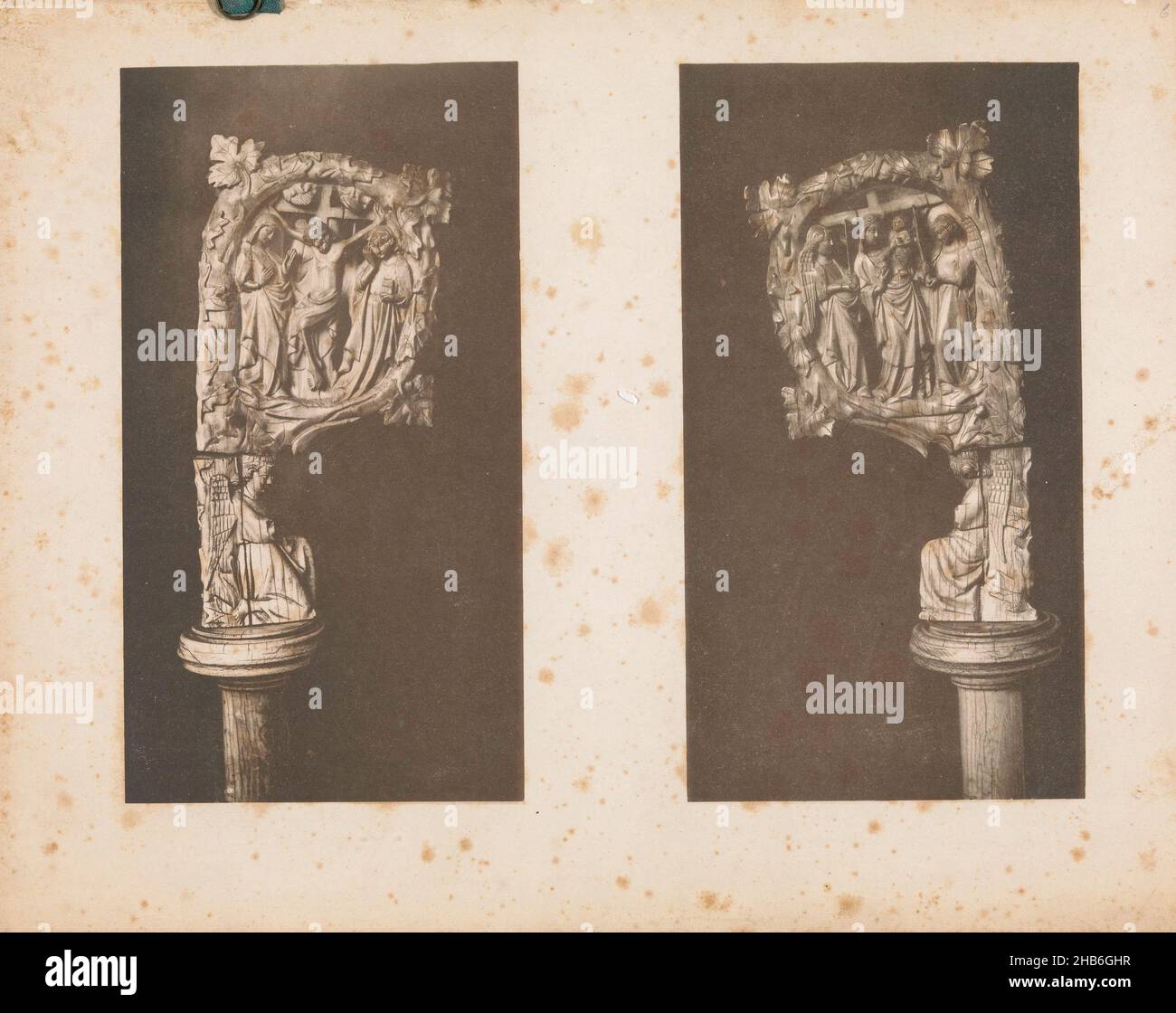 Two views of part of a crosier with representations of Mary with Child ...