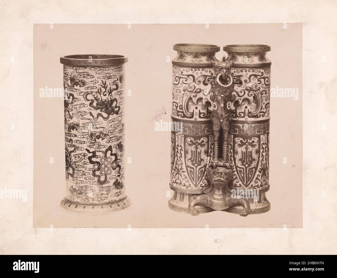 Two beakers decorated with Asian motifs with on the right beaker a ...