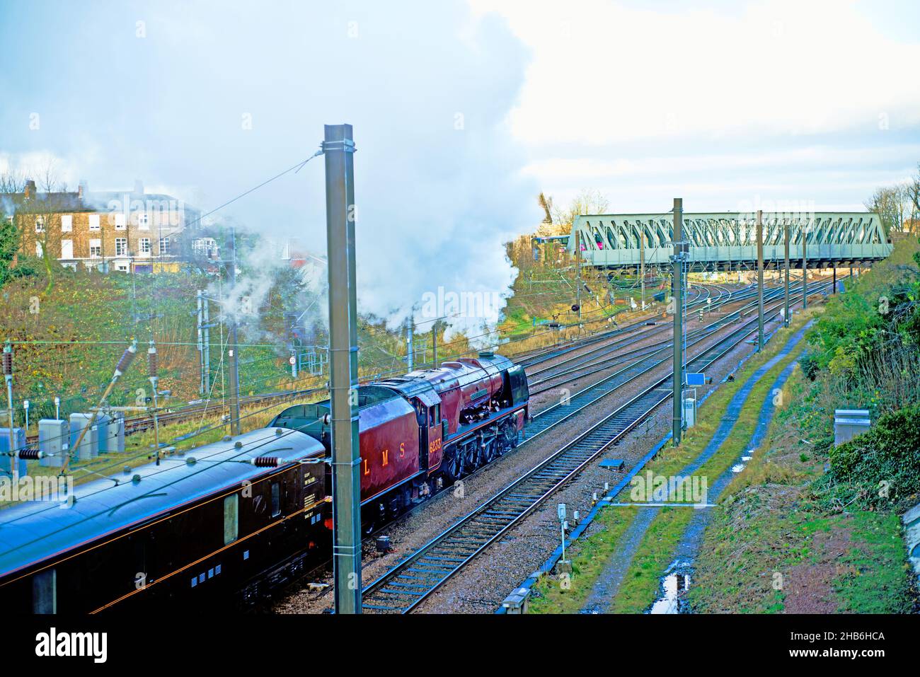 Coronation Class No 6233 Duchess of Sutherland about to poass under ...