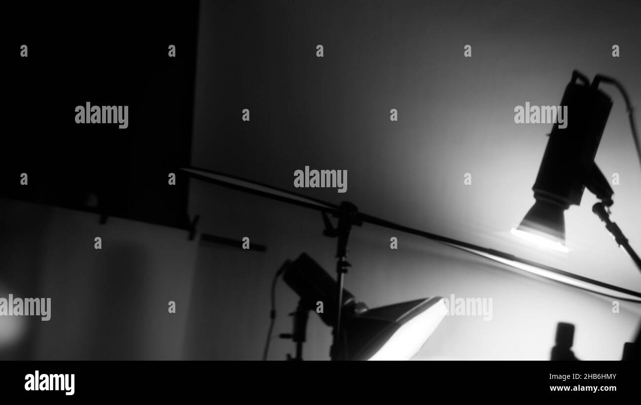 Blurry images of Studio light equipment for filming movie video or ...
