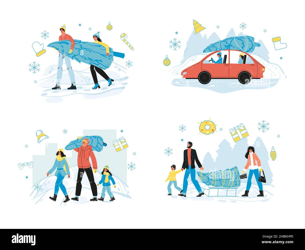Man Carrying Christmas Tree Stock Vector Images Alamy