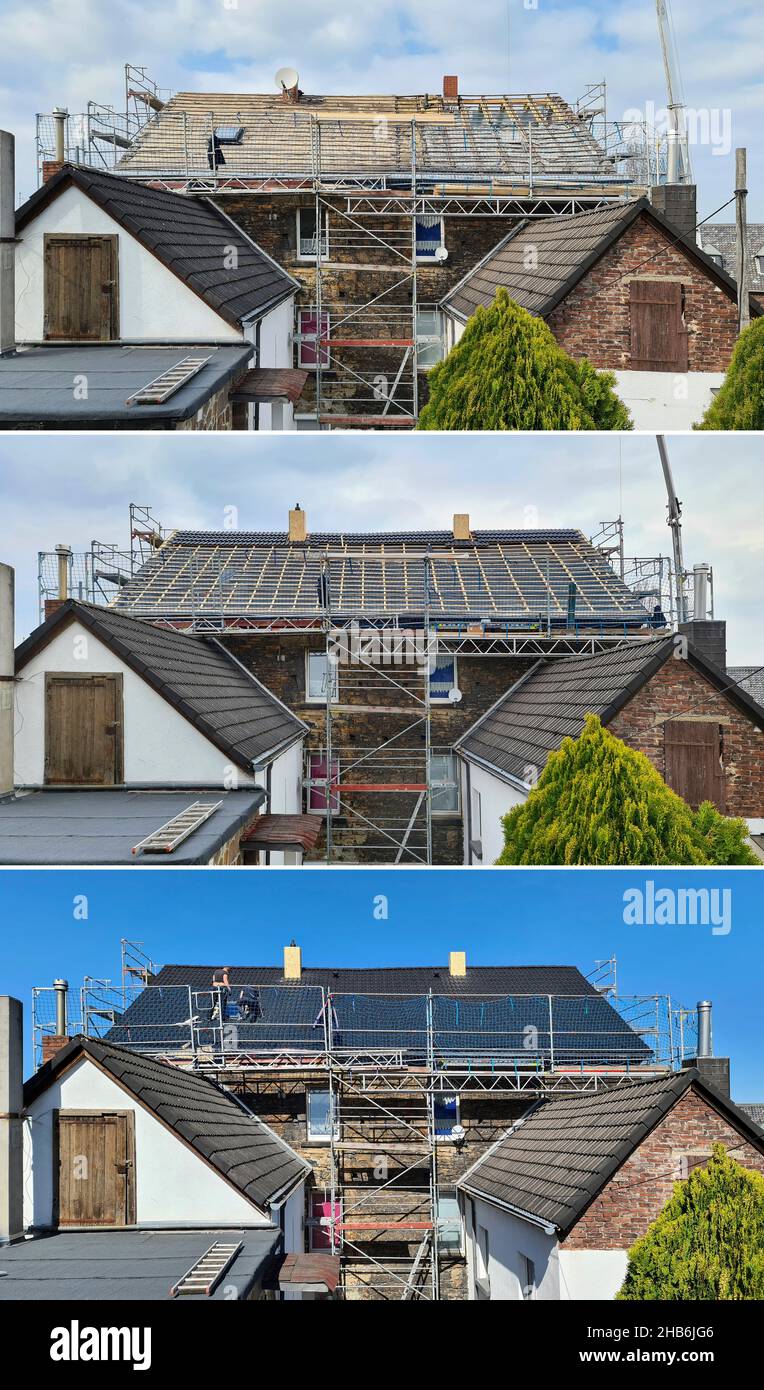 roof is being re-roofed, Germany, North Rhine-Westphalia Stock Photo ...