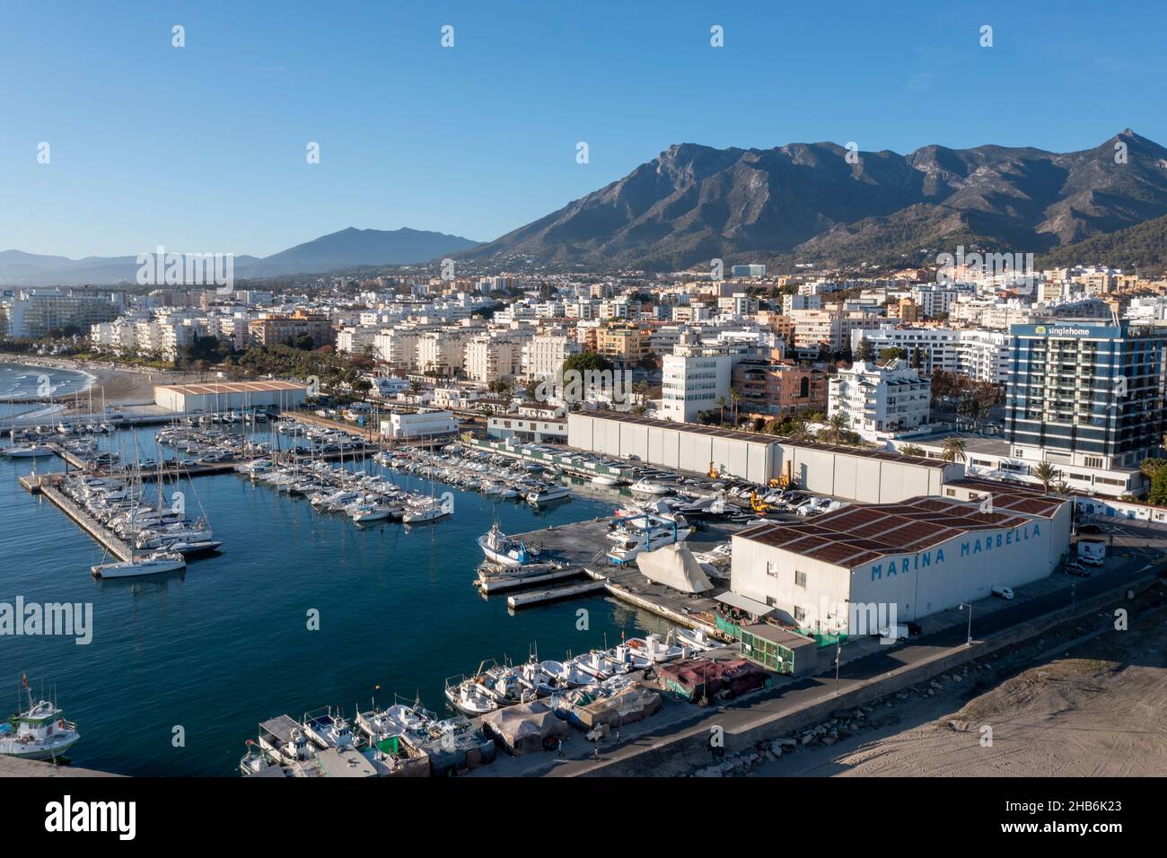 aerial view of the fishing harbour Marbella, Andalusia Stock Photo - Alamy