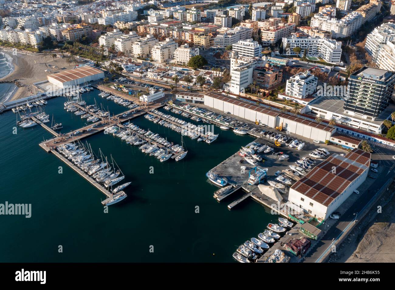 aerial view of the fishing harbour Marbella, Andalusia Stock Photo - Alamy
