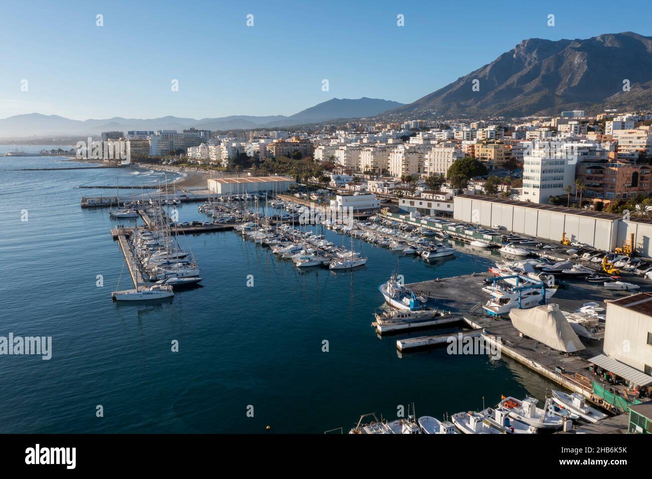 aerial view of the fishing harbour Marbella, Andalusia Stock Photo - Alamy