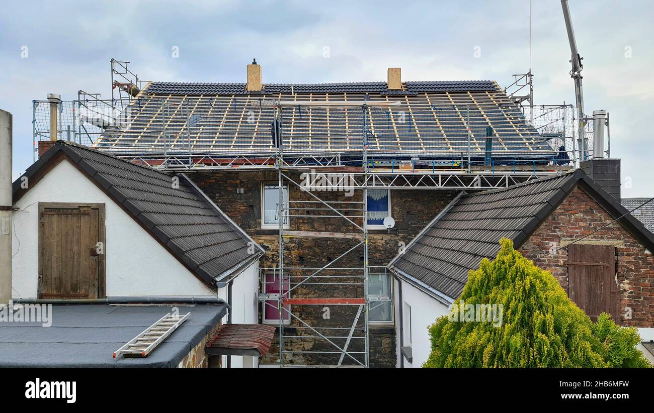 roof is being re-roofed, Germany, North Rhine-Westphalia Stock Photo ...