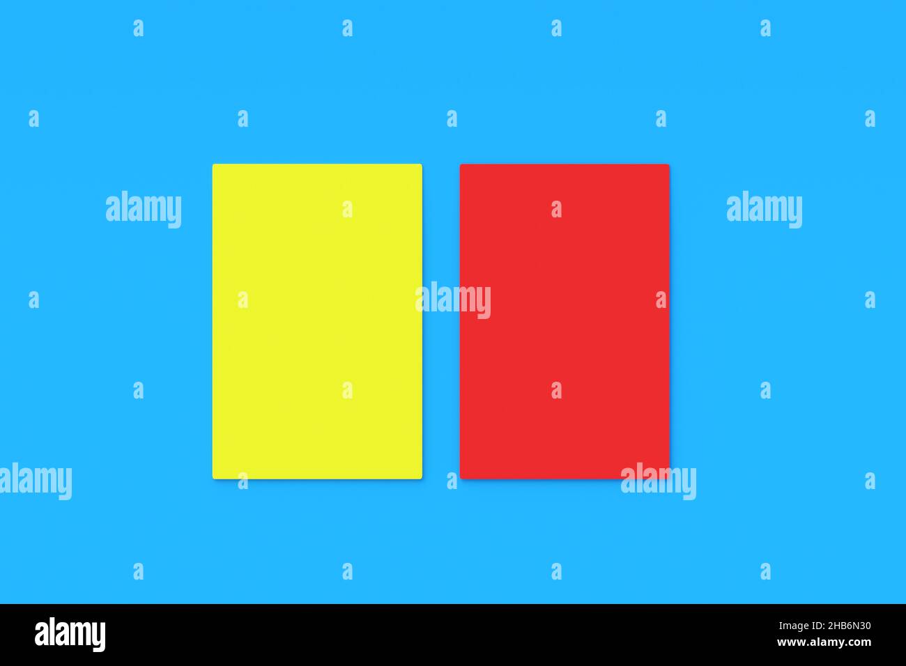 Yellow and red cards for playing soccer on blue background. Violation ...
