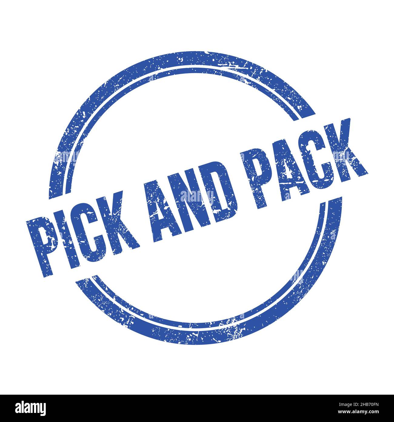 PICK AND PACK text written on blue grungy vintage round stamp Stock ...