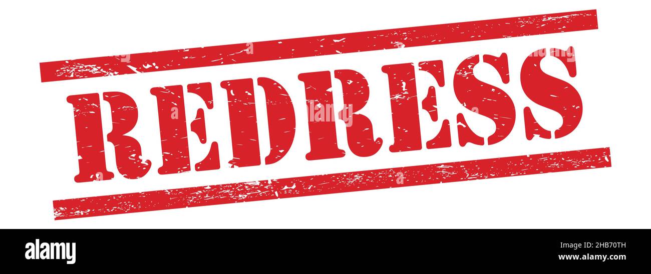 REDRESS text on red grungy vintage rubber stamp Stock Photo - Alamy