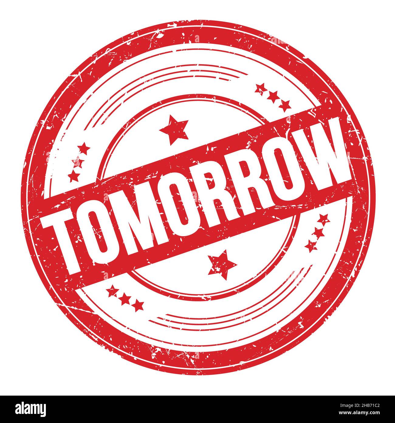 TOMORROW text on red round grungy texture stamp Stock Photo - Alamy