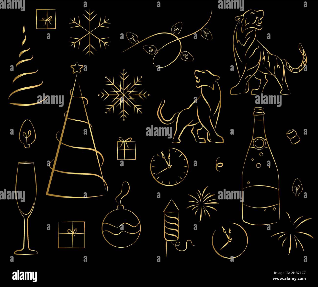 Happy new year the elements golden, Minimalistic text template, banner ...