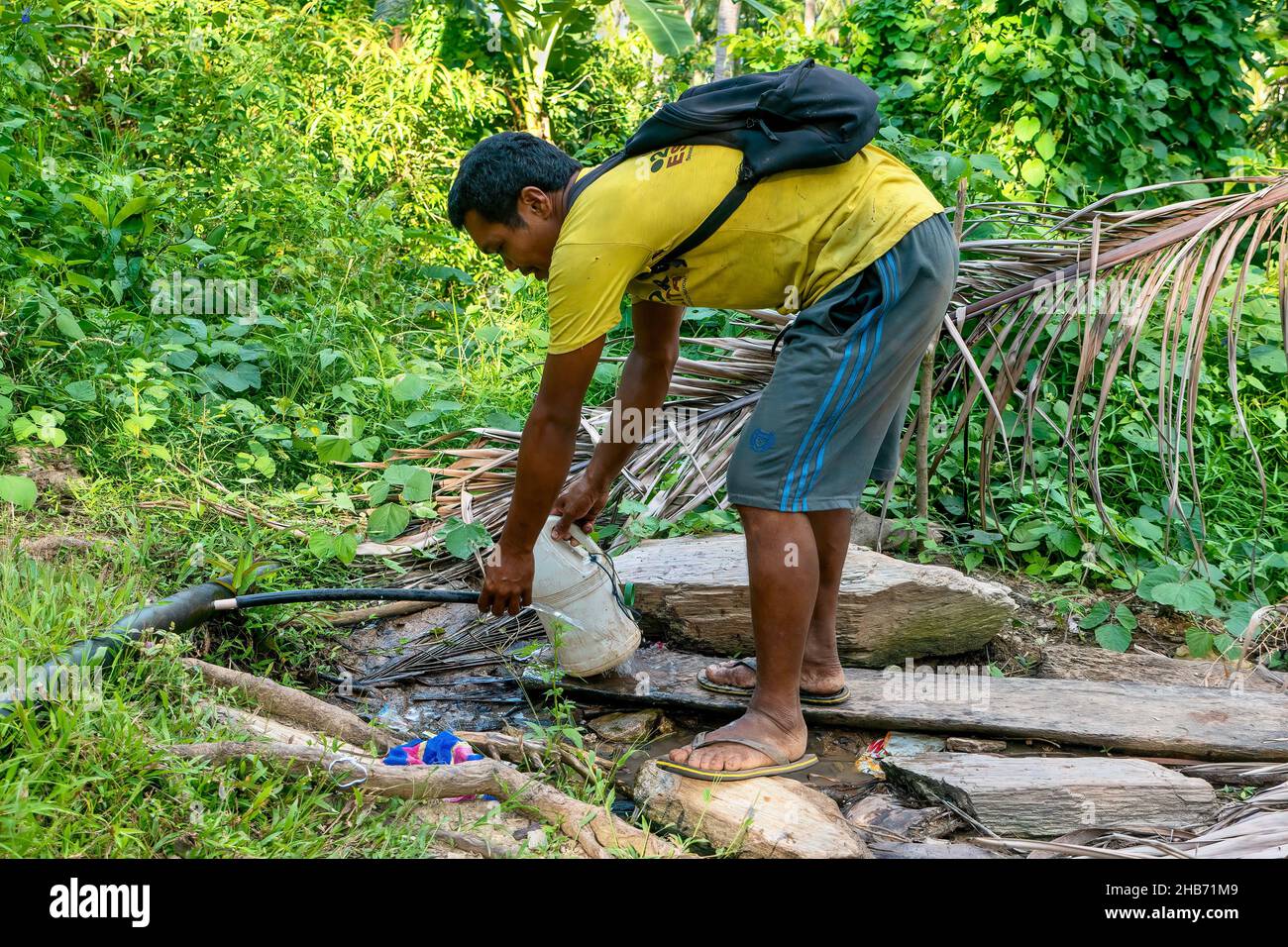 Puerto Galera, Philippines - Apr 24, 2021: An indigenous Mangyan man ...