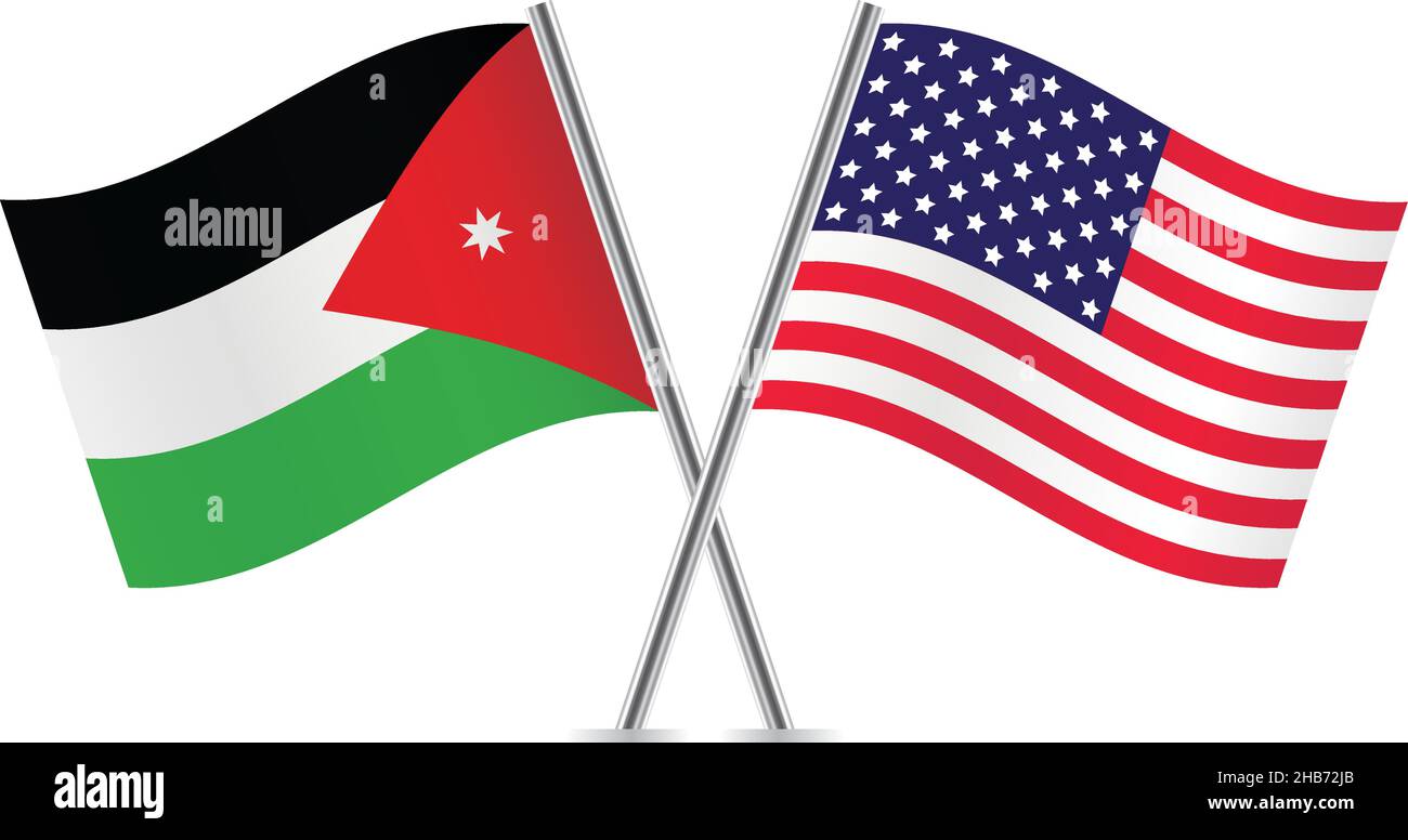 Jordan and America crossed flags. Jordanian and American flags on a ...