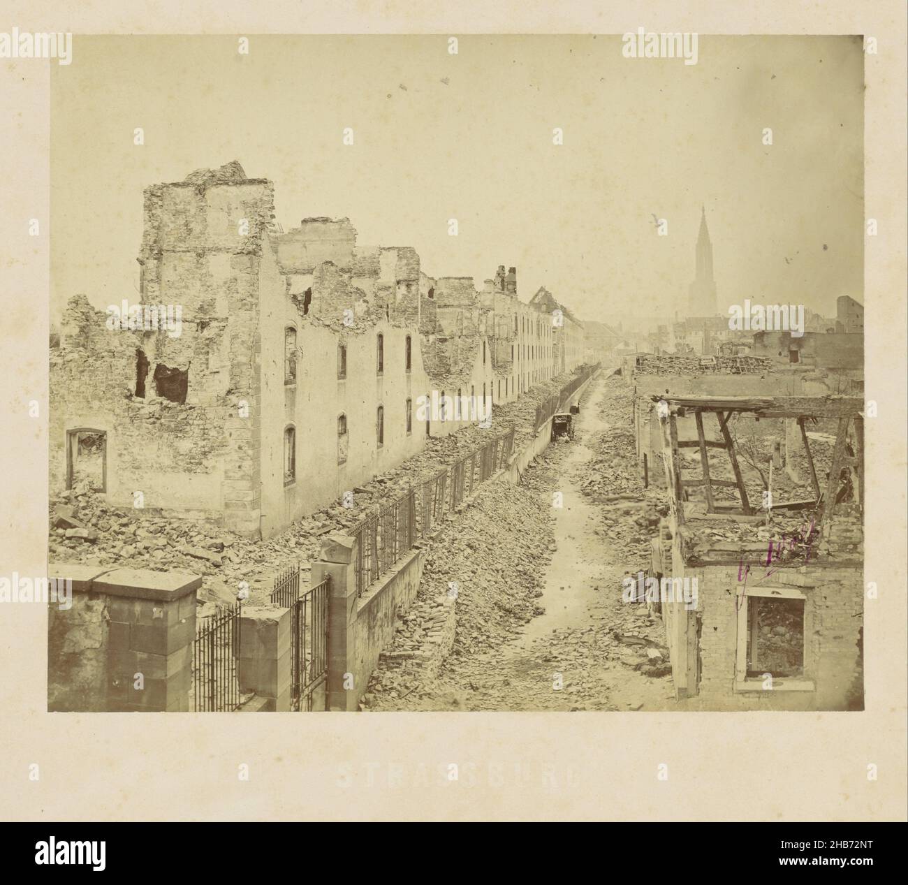 Street view in Strasbourg with ruins, Strassburg 1871 (title on object ...