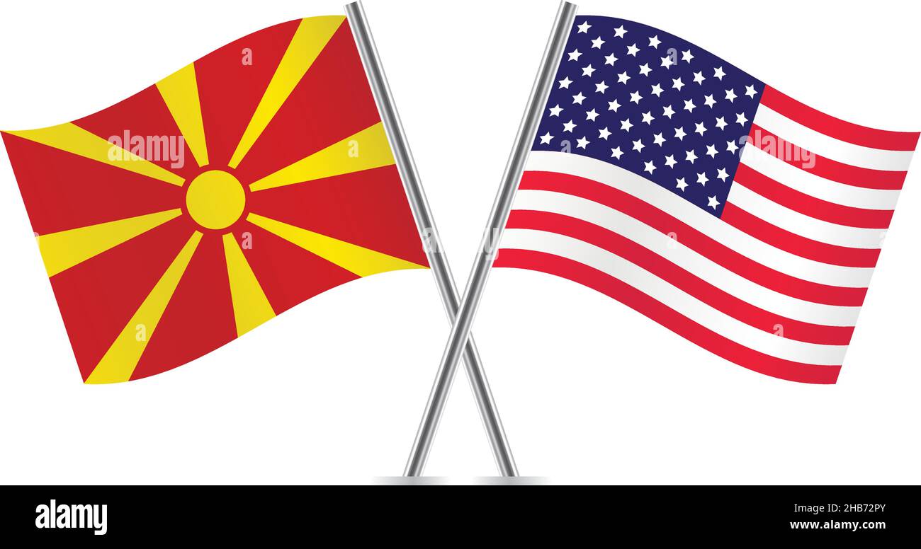 Macedonia and America crossed flags. Macedonian and American flags on ...
