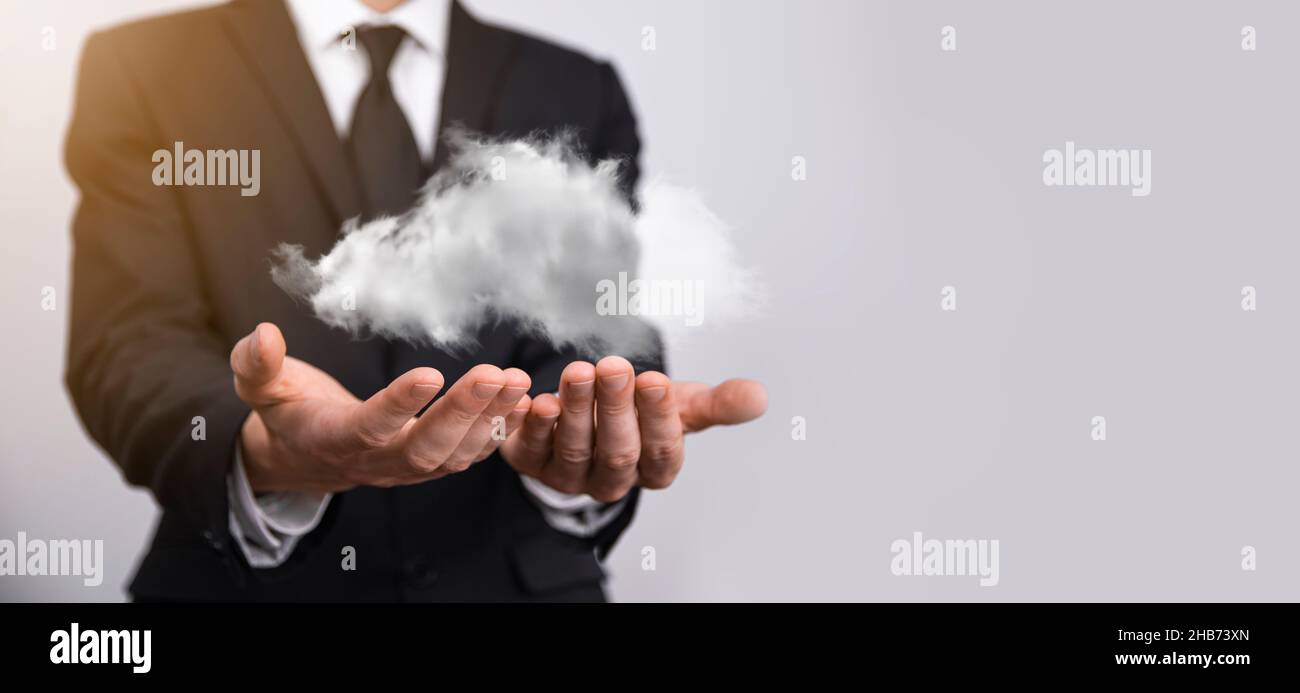 Hand holding icon cloud computing network and icon connection data ...