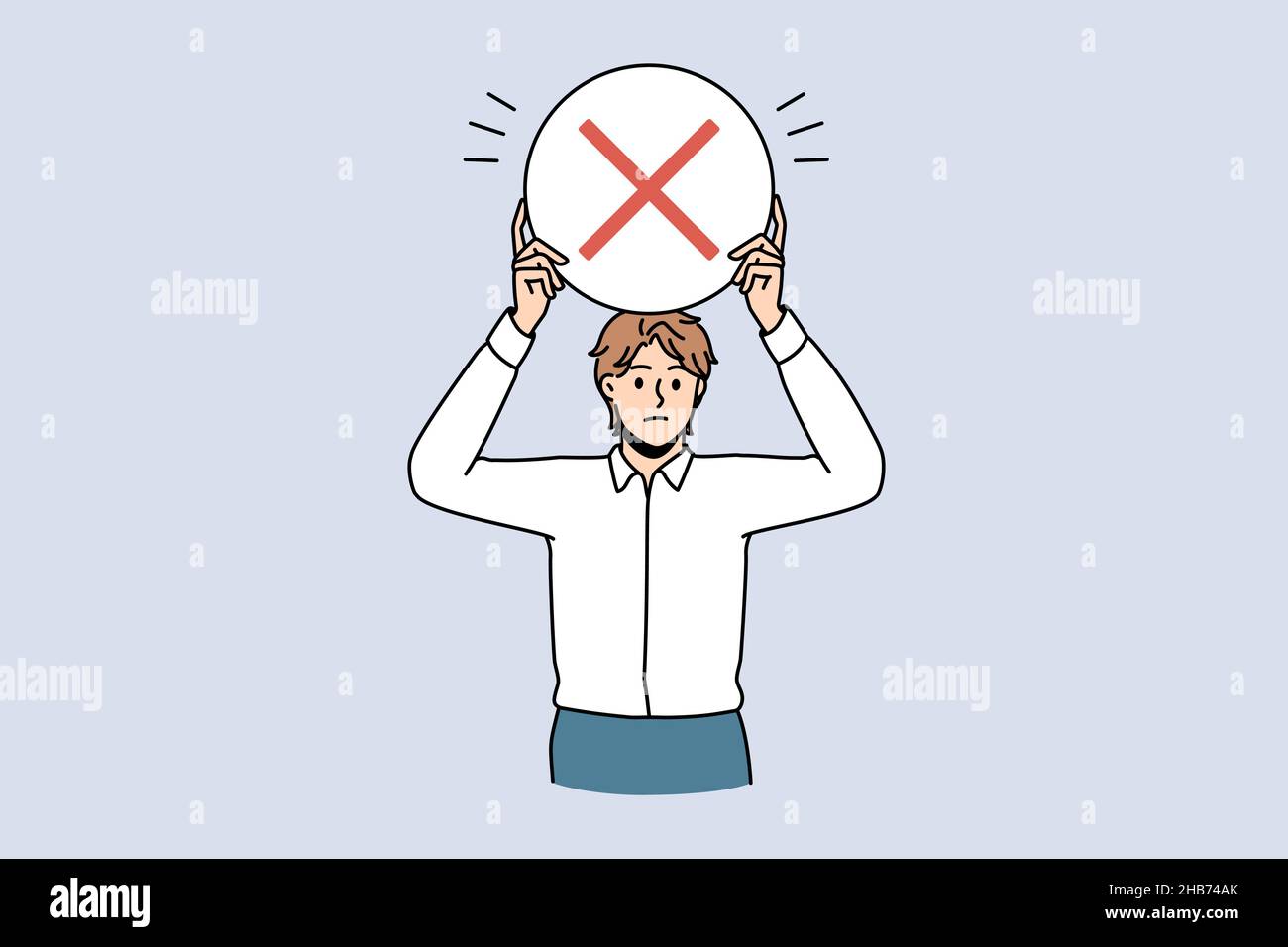 Stop and reject sign concept. Young frustrated serious man worker ...