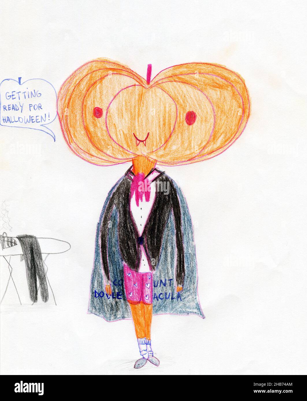 Creative child hand drawing of count Dracula with pumpkin head ...
