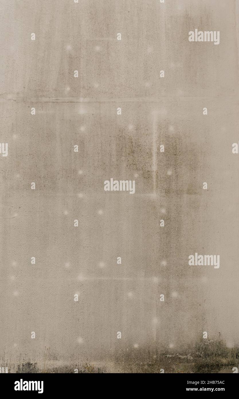 Texture of grey concrete wall with dark water and oil marks running ...
