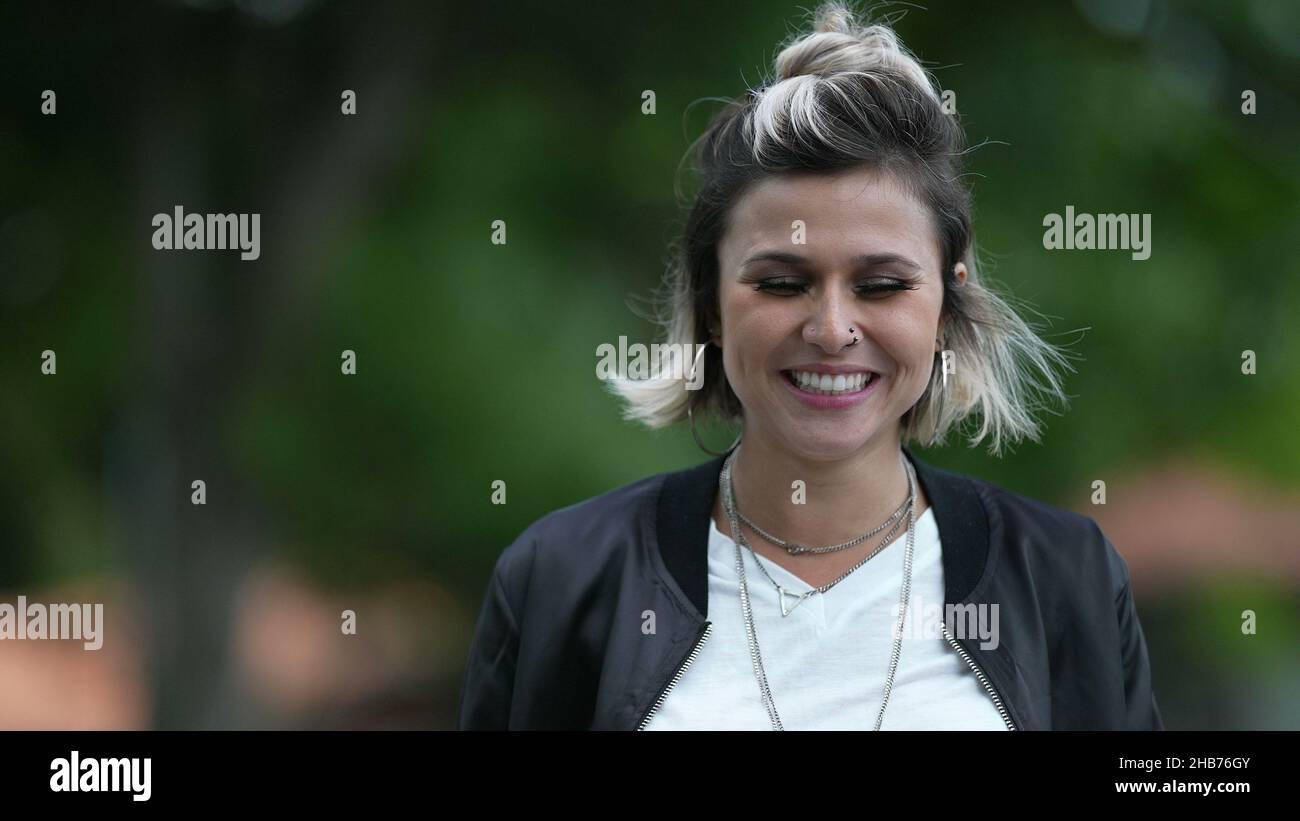 Woman laughing and smiling. Real life authentic person smile and laugh ...