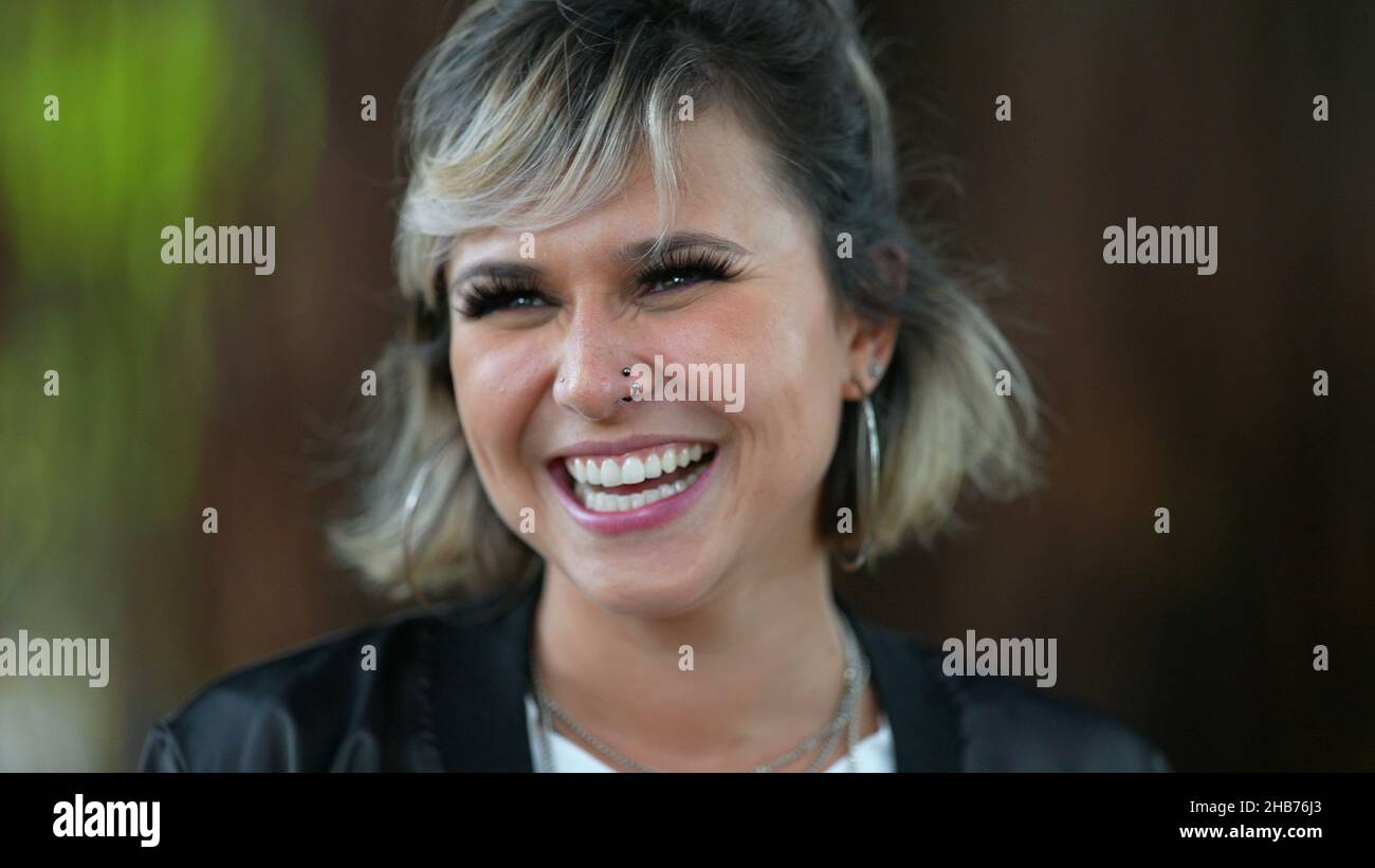 Woman natural smile and laugh. Authentic candid person smiling and ...