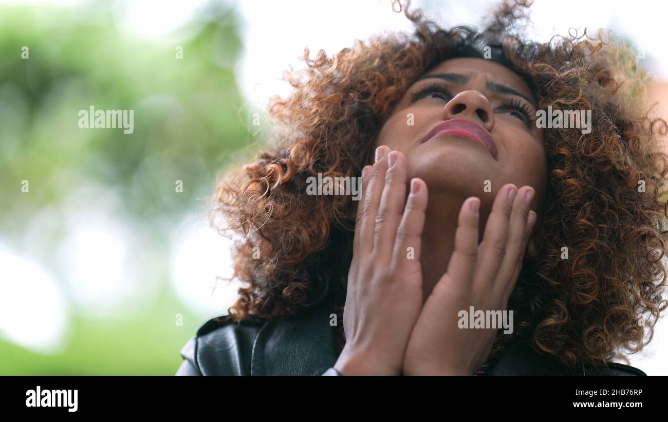 Worried black African woman suffering from emotional problems Stock ...