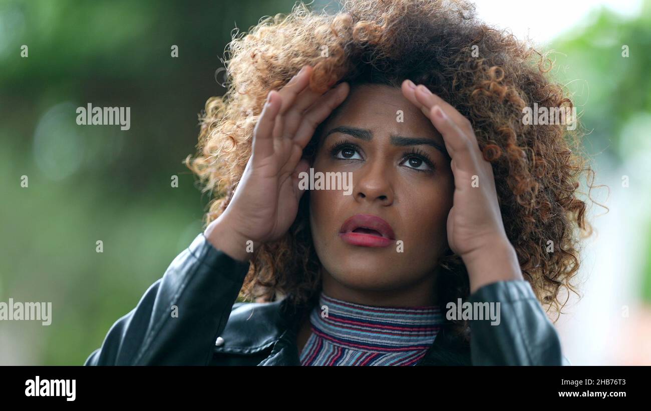 Worried black African woman suffering from emotional problems Stock ...