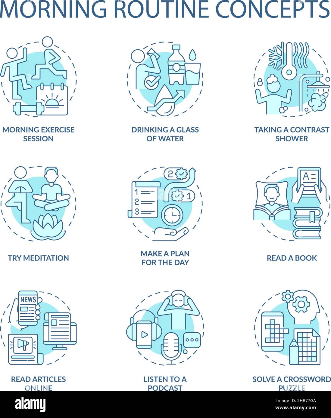 Morning routine turquoise concept icons set Stock Vector Image & Art ...