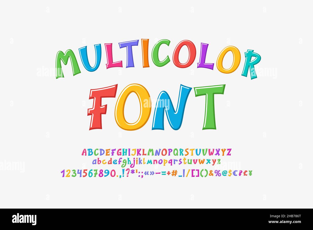 Cartoon multicolor font, uppercase and lowercase letters rainbow colors ...