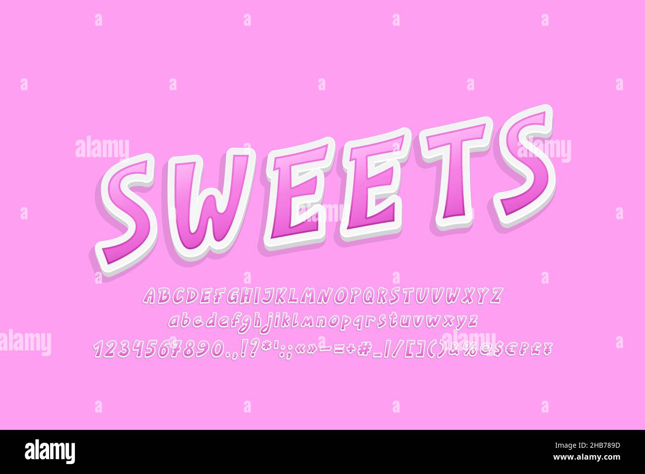 Cute pink label sweets, modern cartoon 3d sticker font. Alphabet and ...