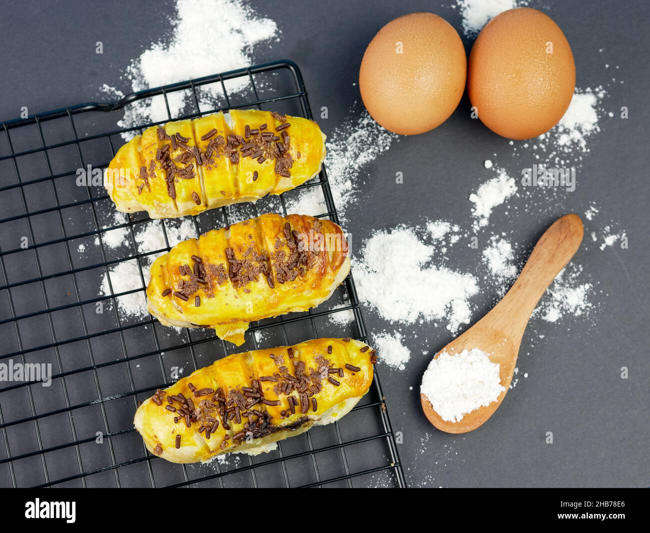 Bolen bread is a typical Indonesian bread, on a cooling rack with a ...