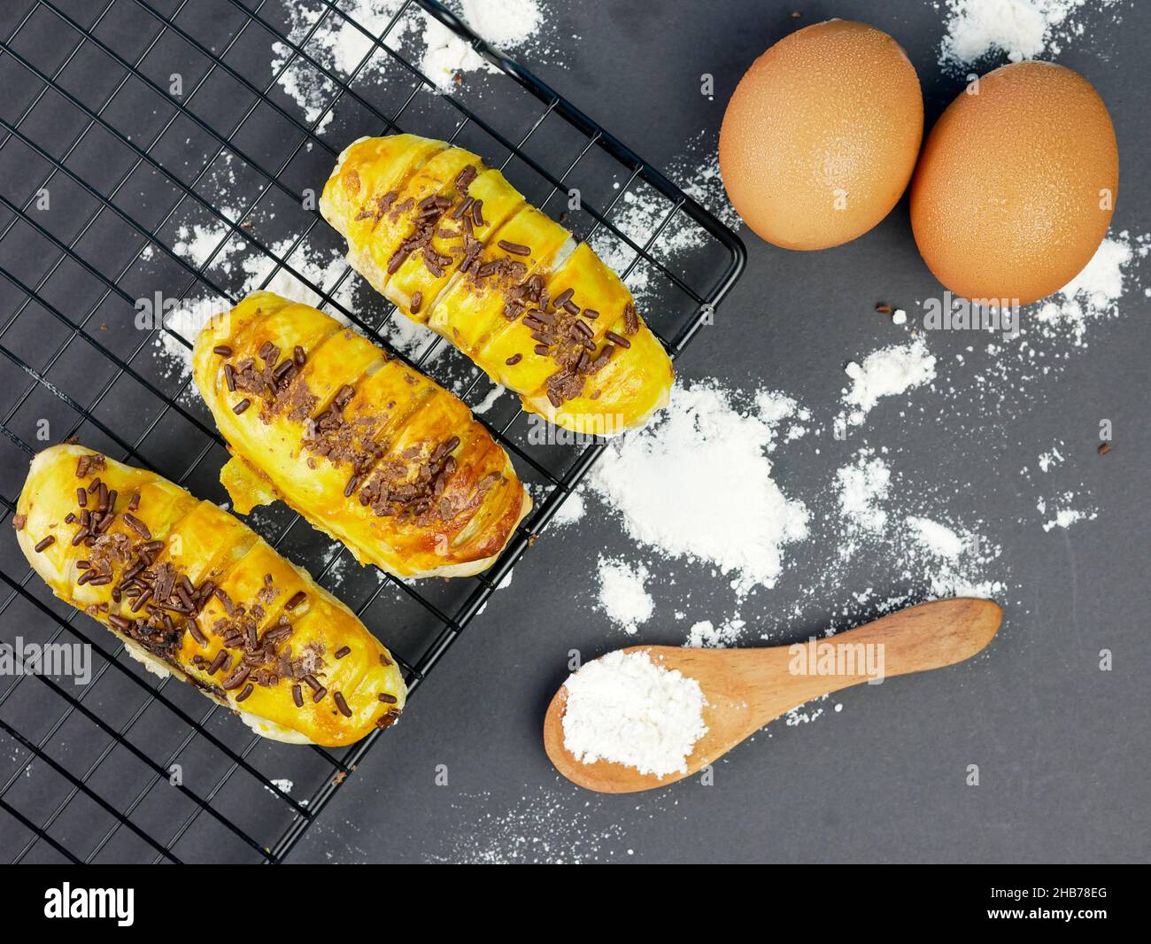 Bolen bread is a typical Indonesian bread, on a cooling rack with a ...