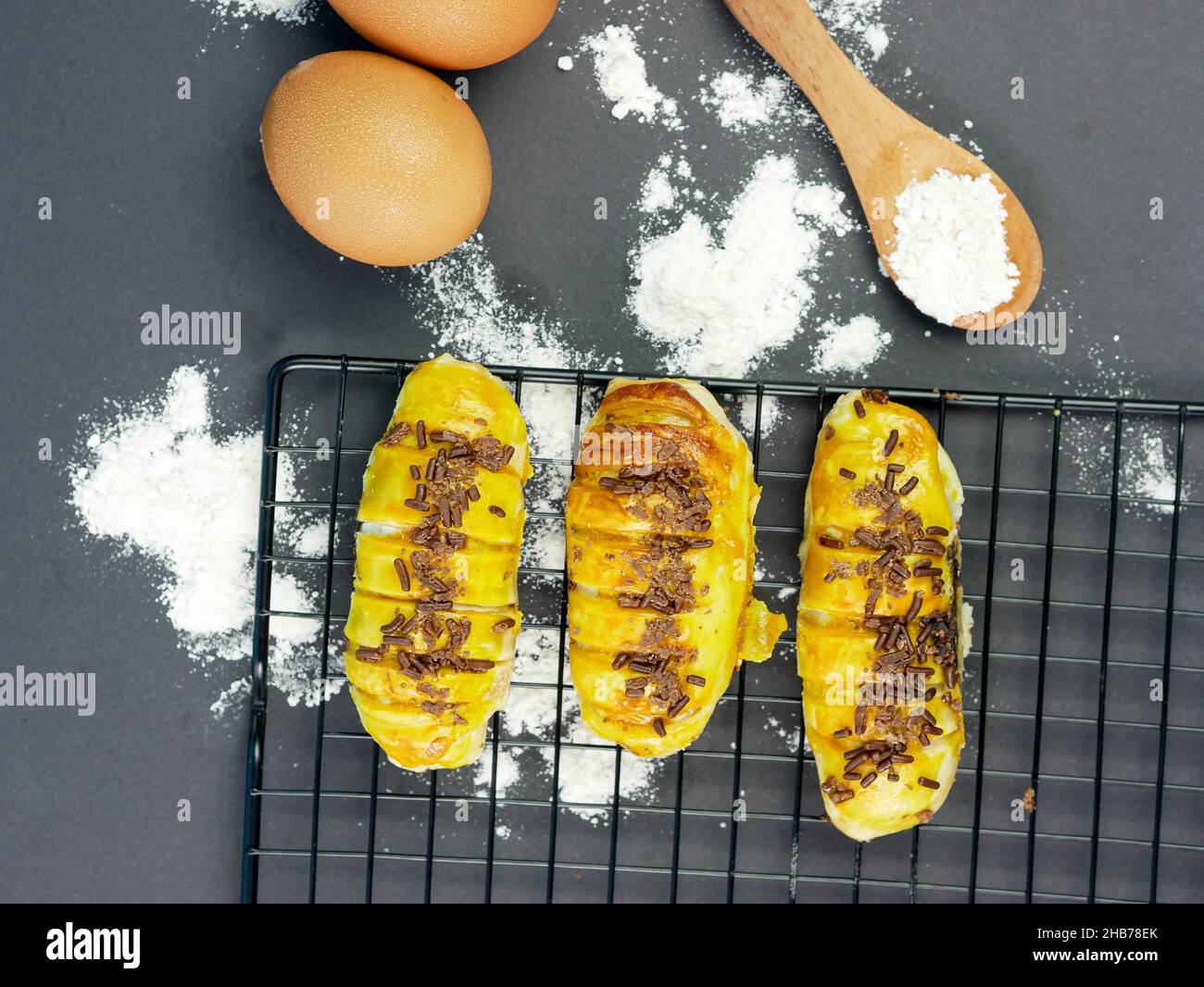 Bolen bread is a typical Indonesian bread, on a cooling rack with a ...