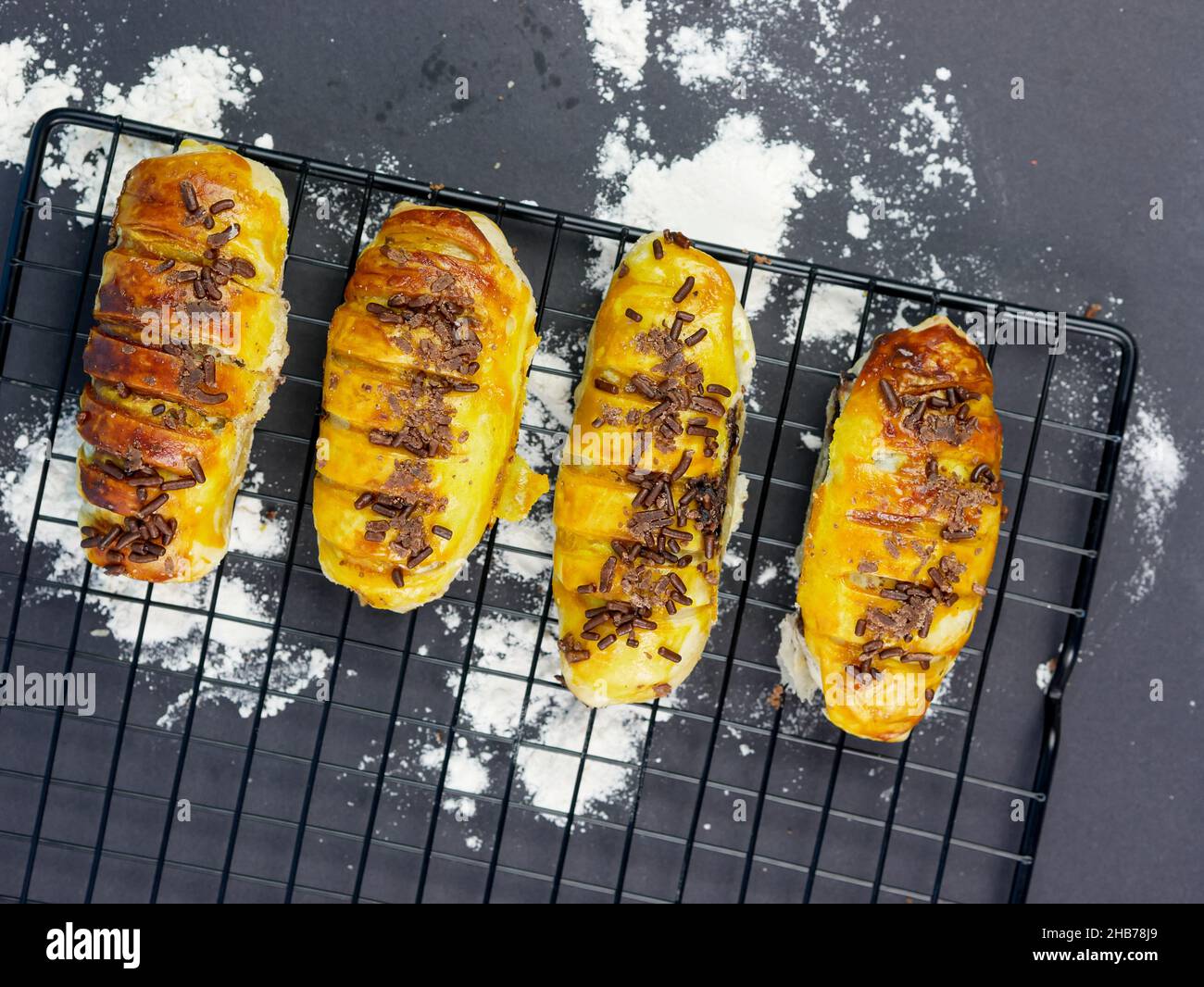 Bolen bread is a typical Indonesian bread, on a cooling rack with a ...