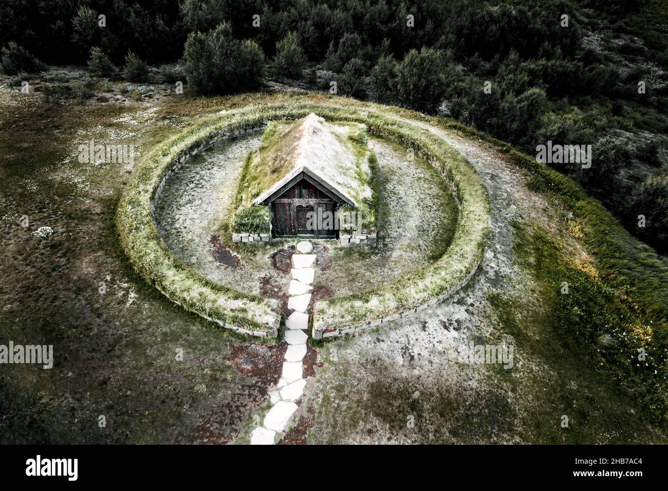Aerial shot of a historical viking hut in Iceland Stock Photo - Alamy