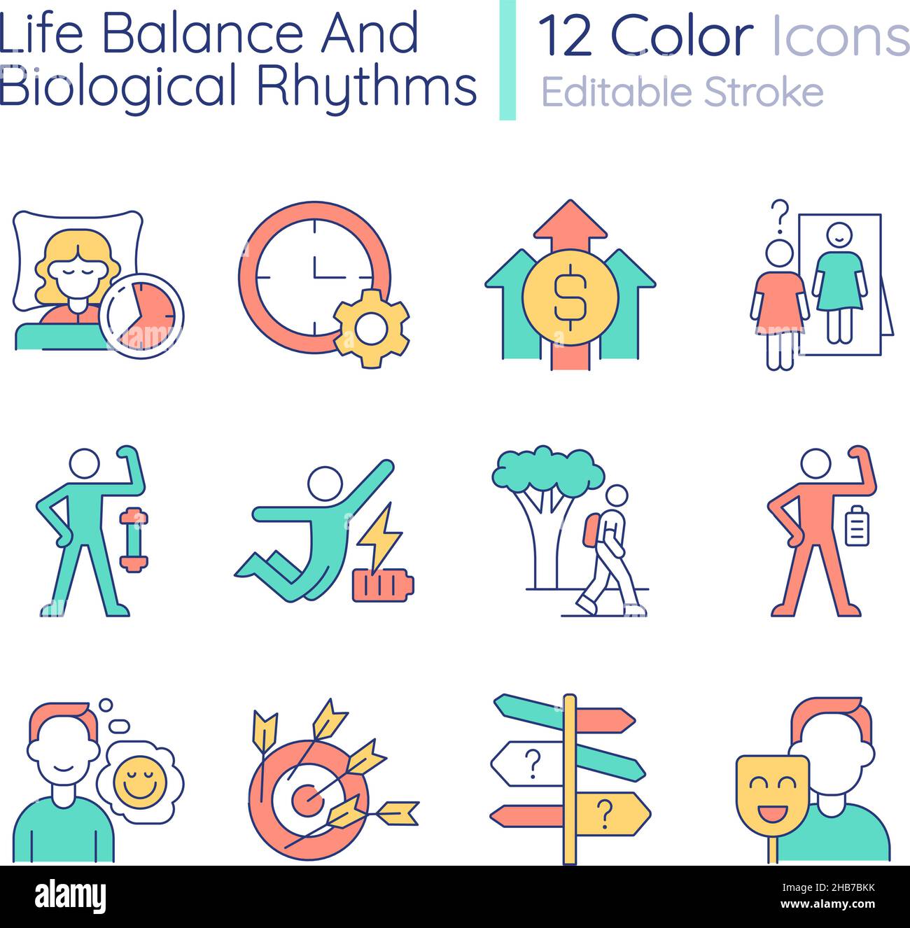 Life balance and biological rhythms RGB color icons set Stock Vector ...