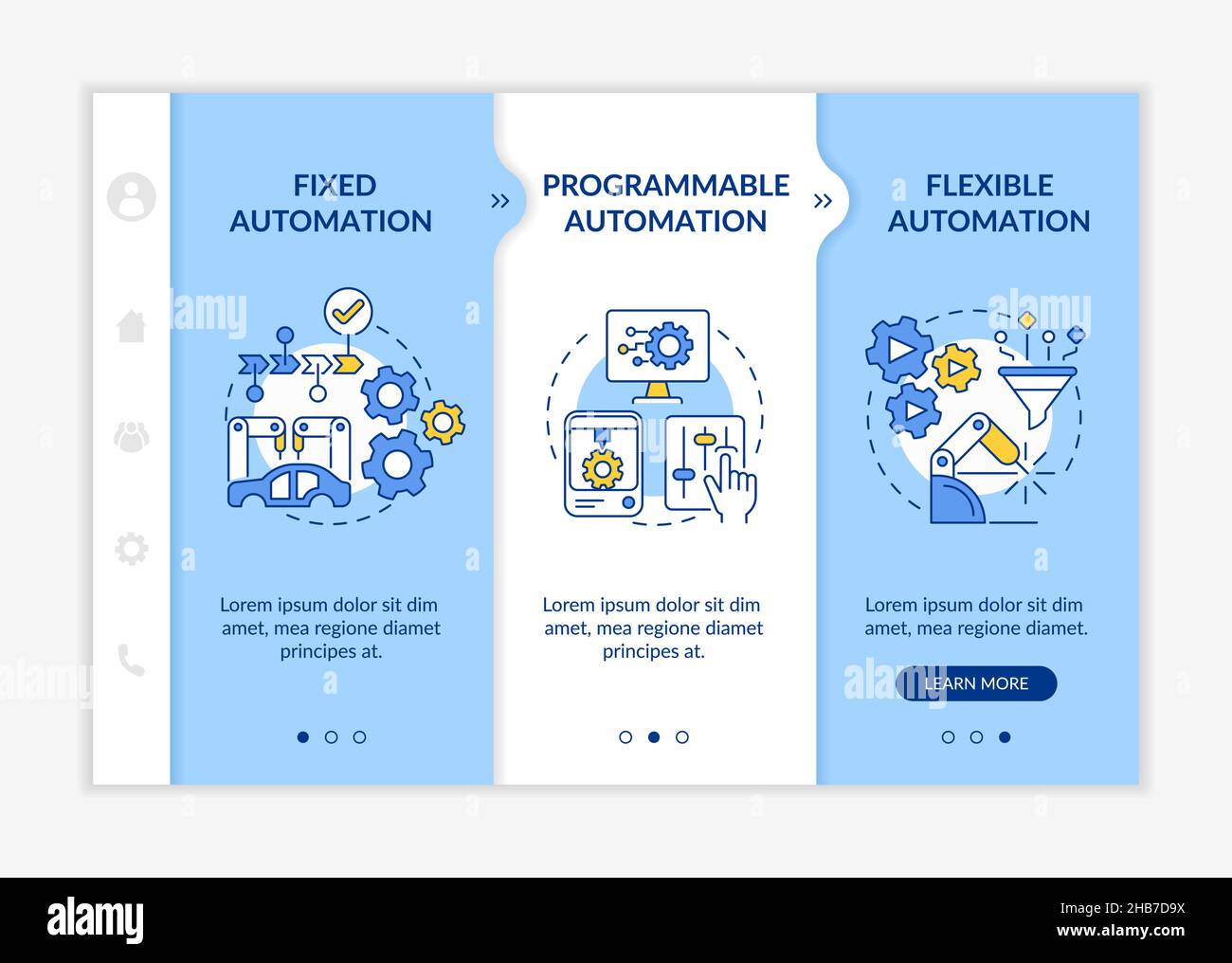 Automation types white and blue onboarding template Stock Vector Image ...