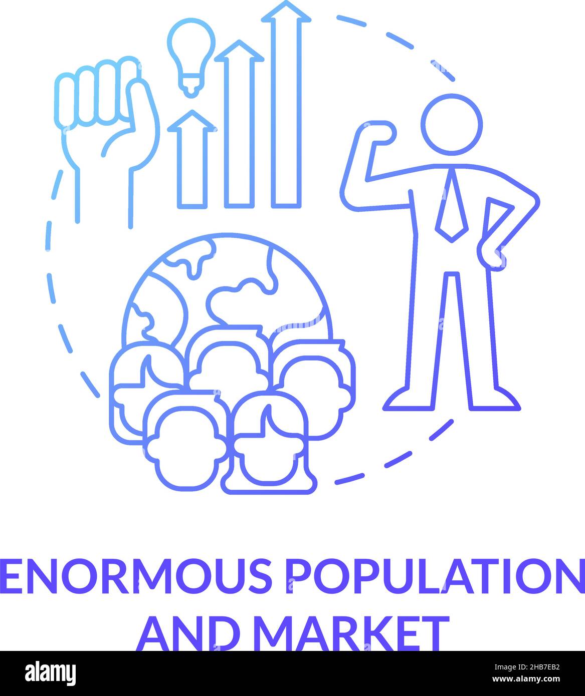 Enormous population and market blue gradient concept icon Stock Vector ...