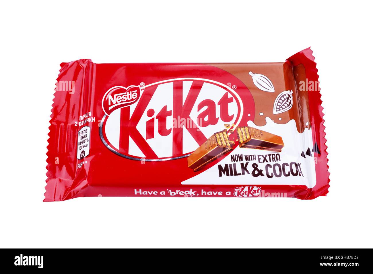 Ukraine, Kyiv - December 12. 2021: Kit Kat chocolate bar on white ...