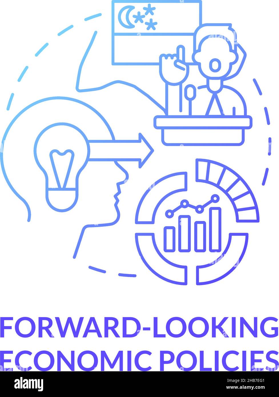 Forward-looking economic policies blue gradient concept icon Stock ...