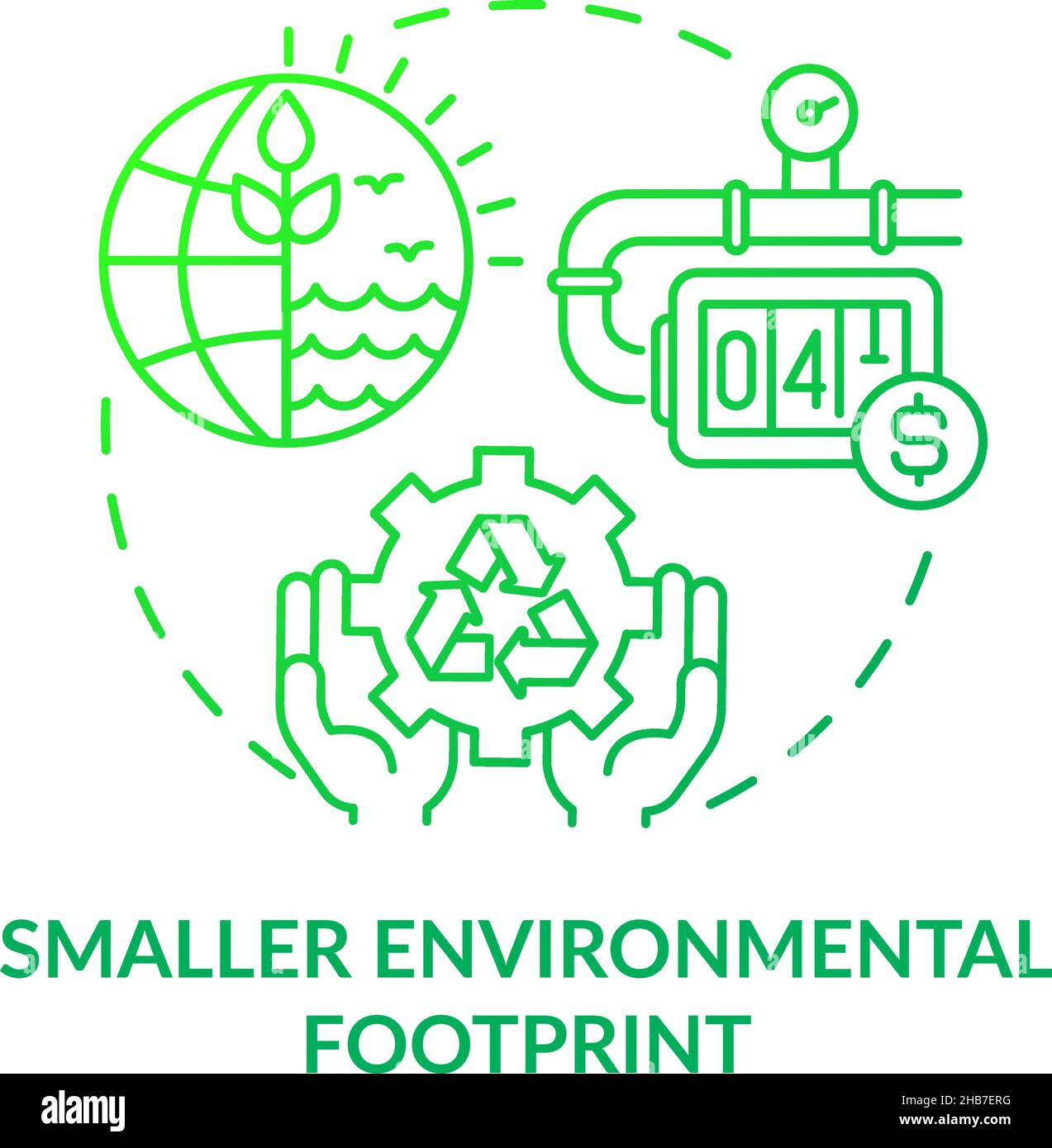 Smaller environmental footprint green gradient concept icon Stock ...
