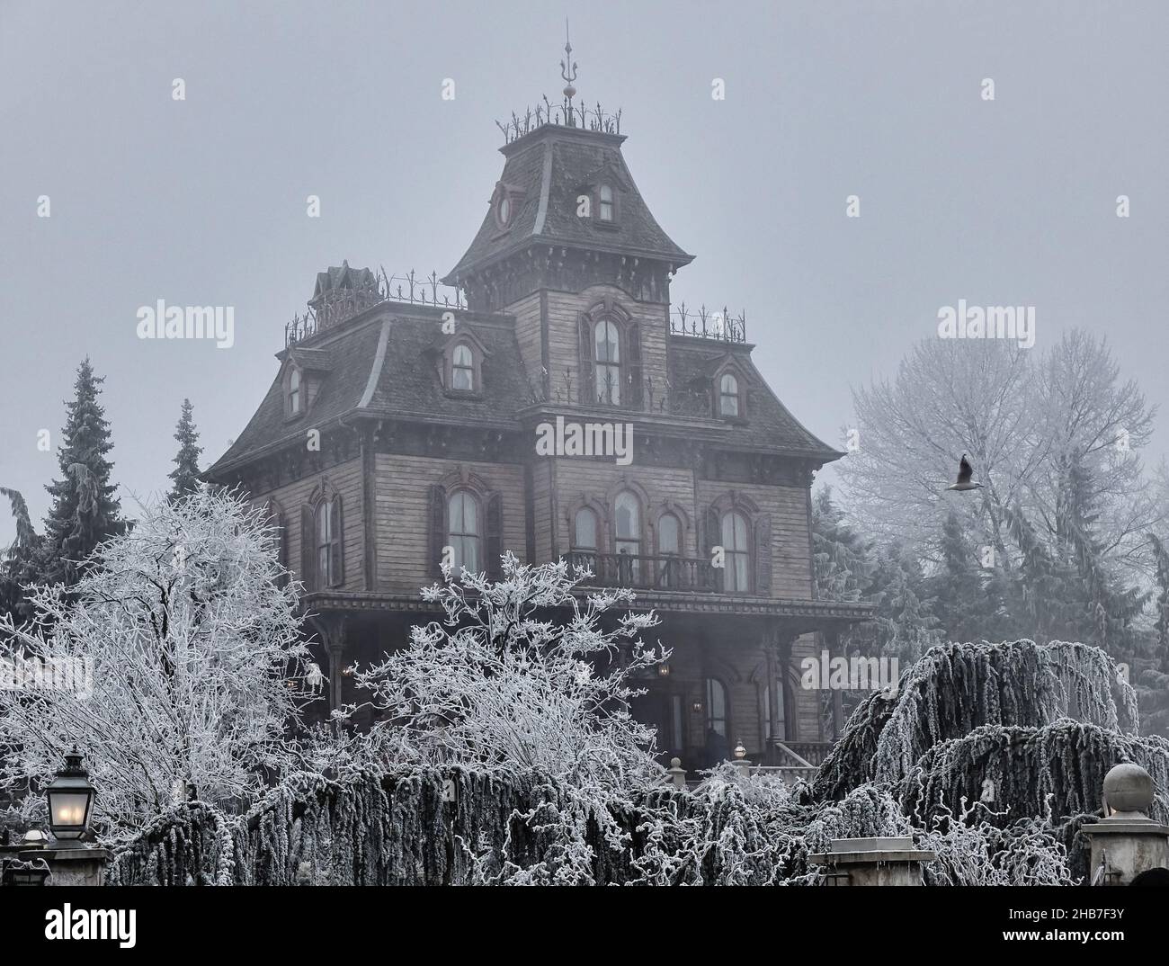 Magical view of the Phantom Manor spooky mansion during winter Stock ...