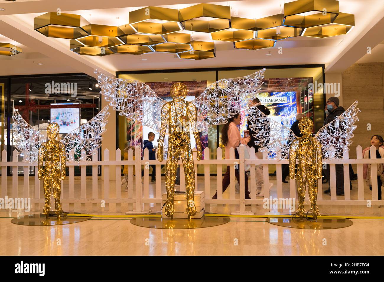 Three angels decorated in lights display in Milton Keynes Centre ...