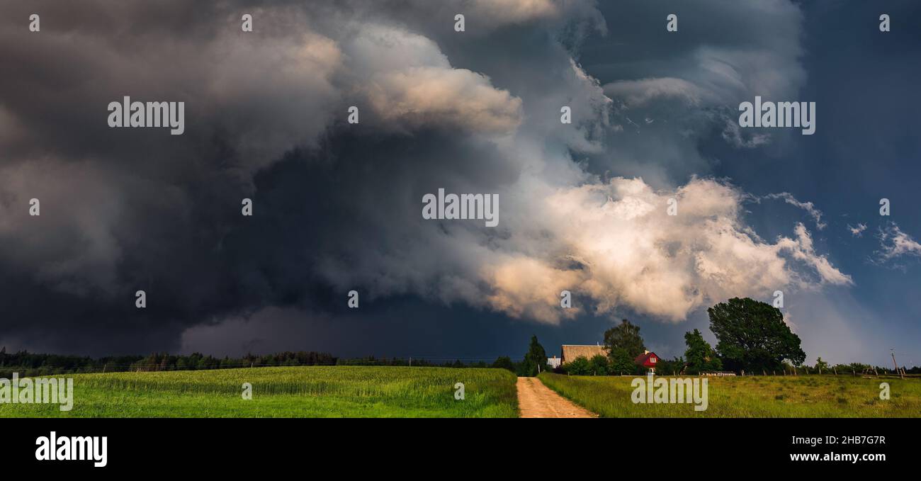 Thunder storm clouds with supercell wall cloud, summer, Lithuania Stock ...