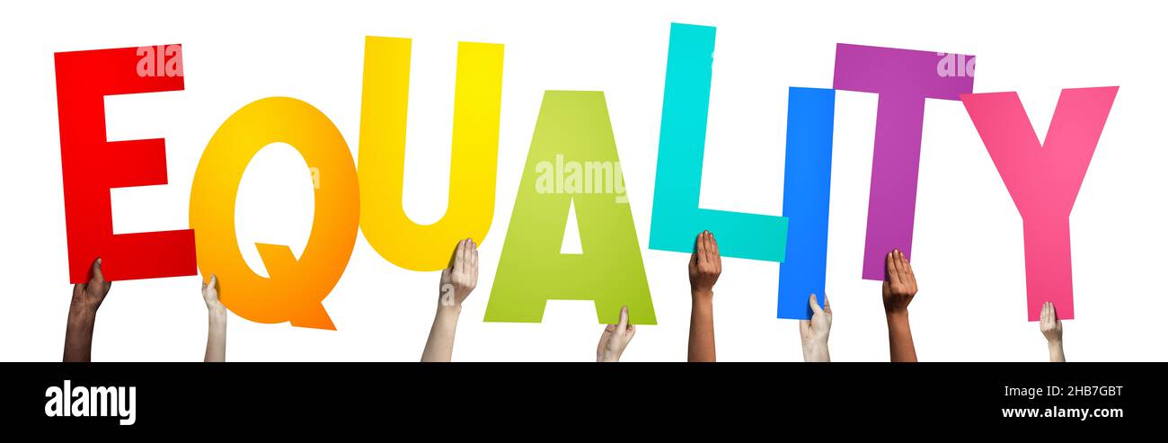 Equality - human hands holding colorful letters Stock Photo - Alamy