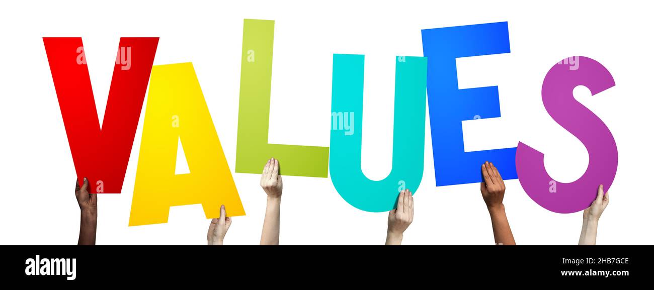 Values - human hands holding colorful letters Stock Photo - Alamy