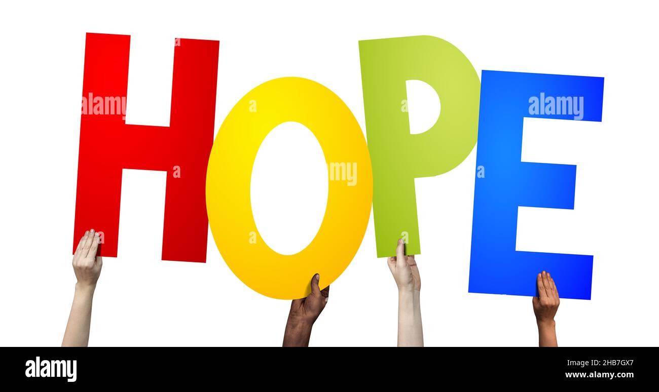 Hope - human hands holding colorful letters Stock Photo - Alamy