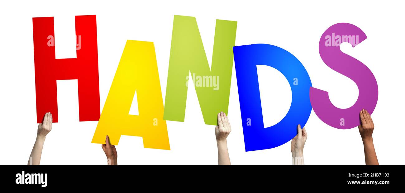 Hands - human hands holding colorful letters Stock Photo - Alamy